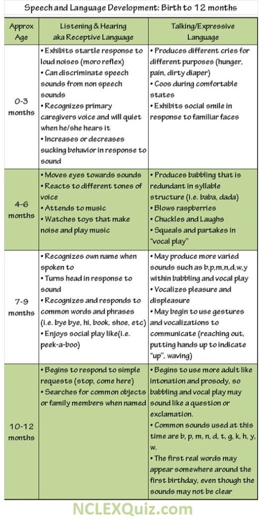 Infant Speech & Language Developmental Milestone Chart - NCLEX Quiz